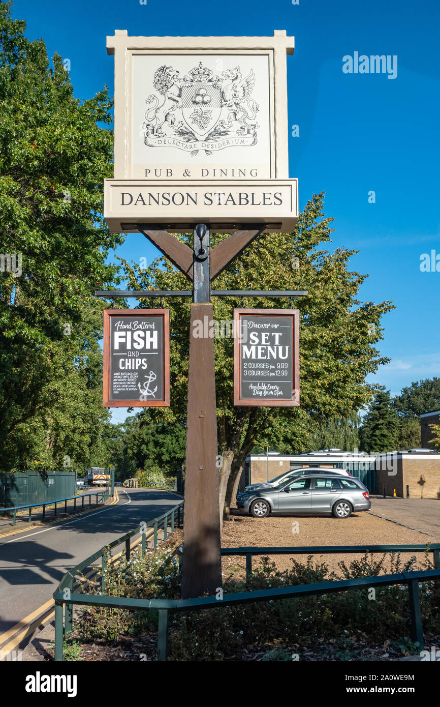 Danson Stables signpost, Danson Park, Bexleyheath, London, England ...