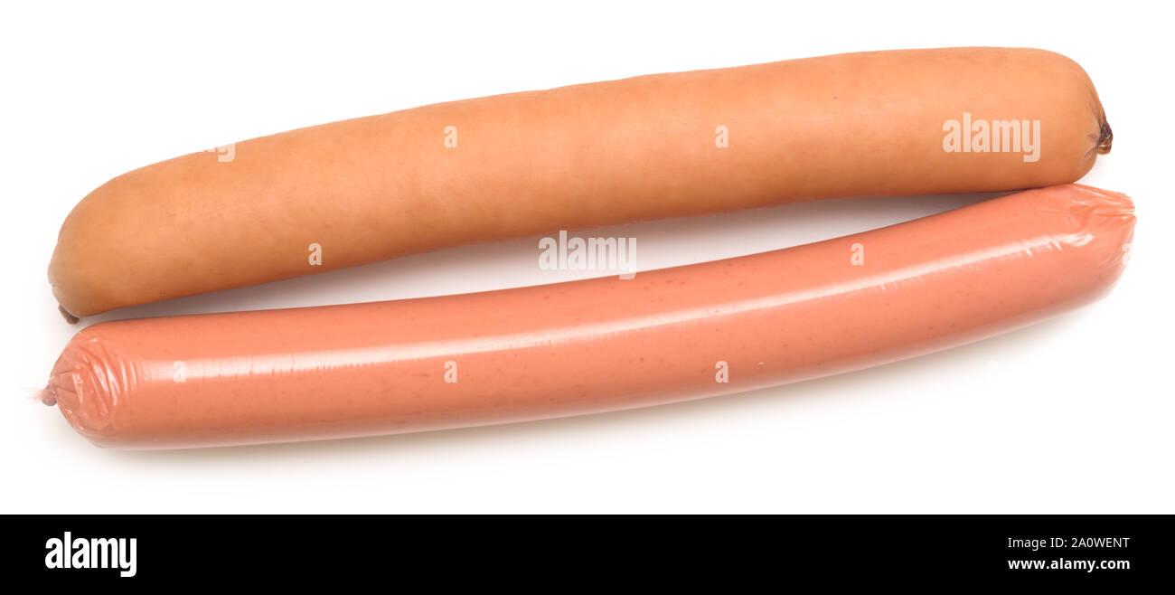 Two sausages isolated on white background Stock Photo - Alamy