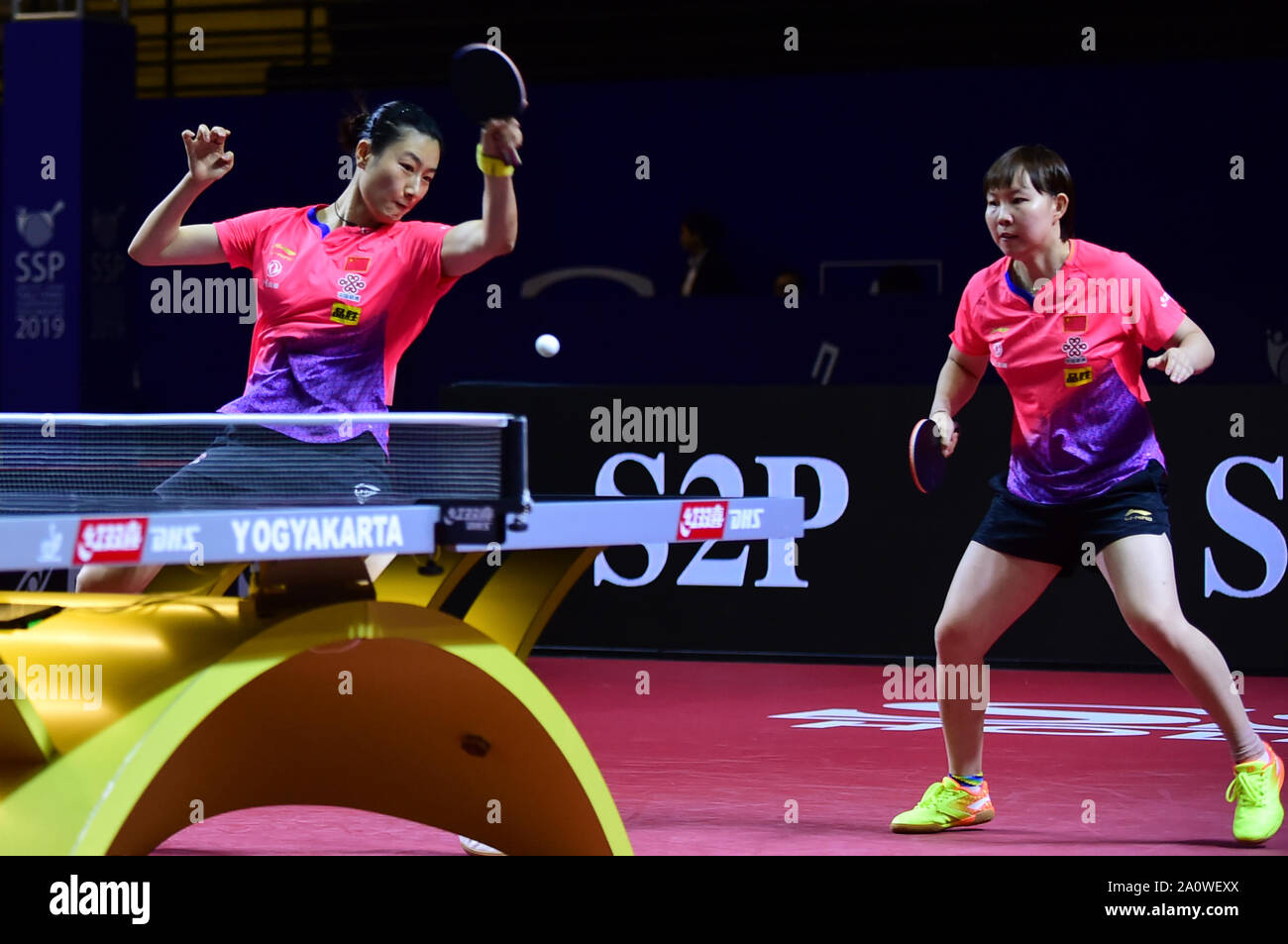 Yogyakarta, Indonesia. 22nd Sep, 2019. Ding Ning (L)/Zhu Yuling of China compete during the ...