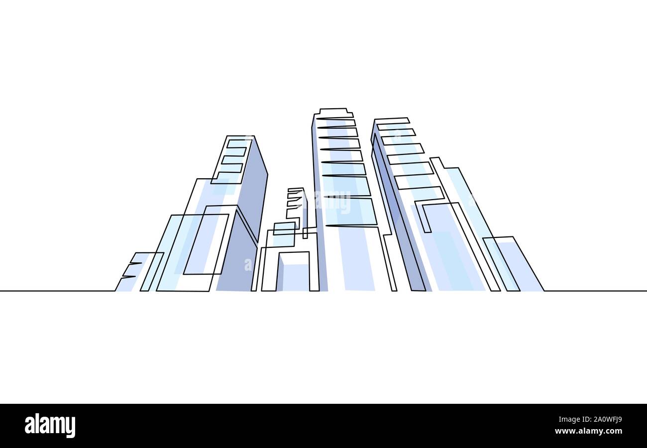 Single continuous one line art city building construction. Architecture ...
