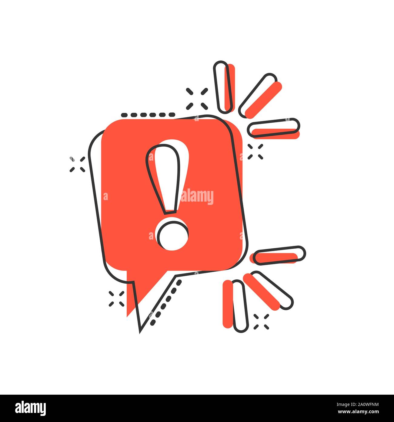 Attention sign icon in comic style. Warning banner vector cartoon ...
