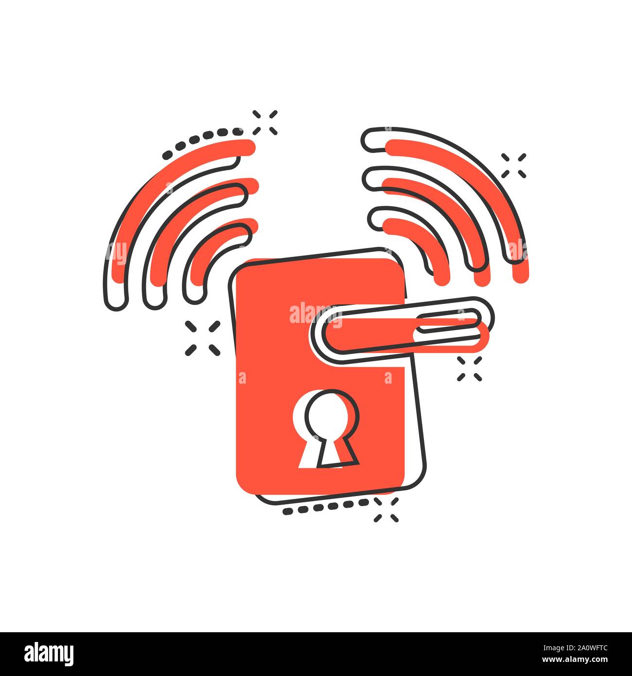 Wireless door lock sign icon in comic style. Smart home vector cartoon ...