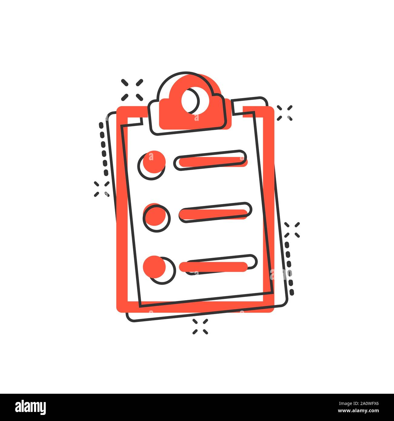 Checklist document sign icon in comic style. Survey vector cartoon ...