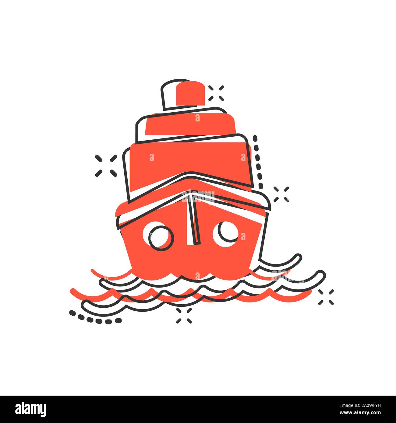 Ship cruise sign icon in comic style. Cargo boat vector cartoon ...