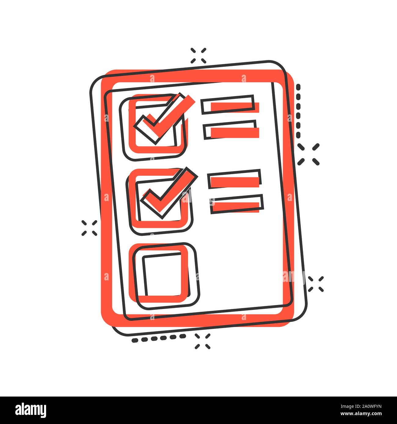 Checklist document sign icon in comic style. Survey vector cartoon ...