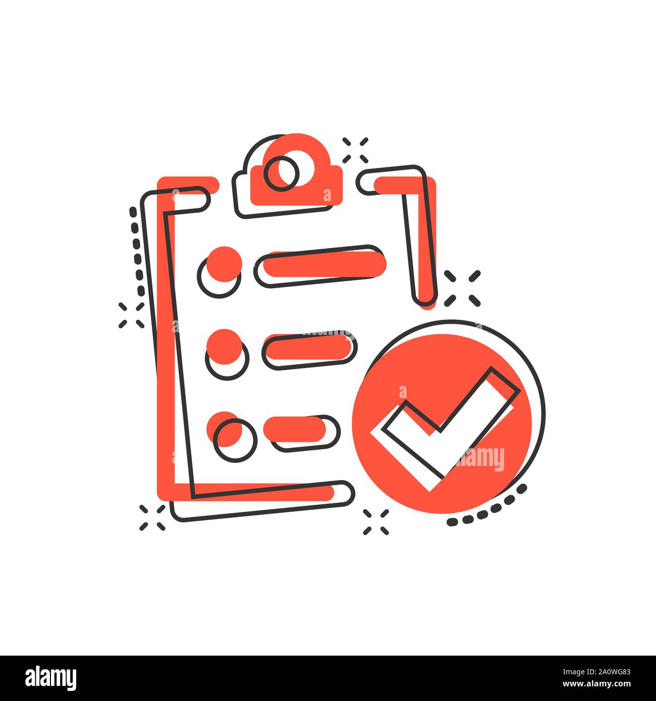 Checklist document sign icon in comic style. Survey vector cartoon ...