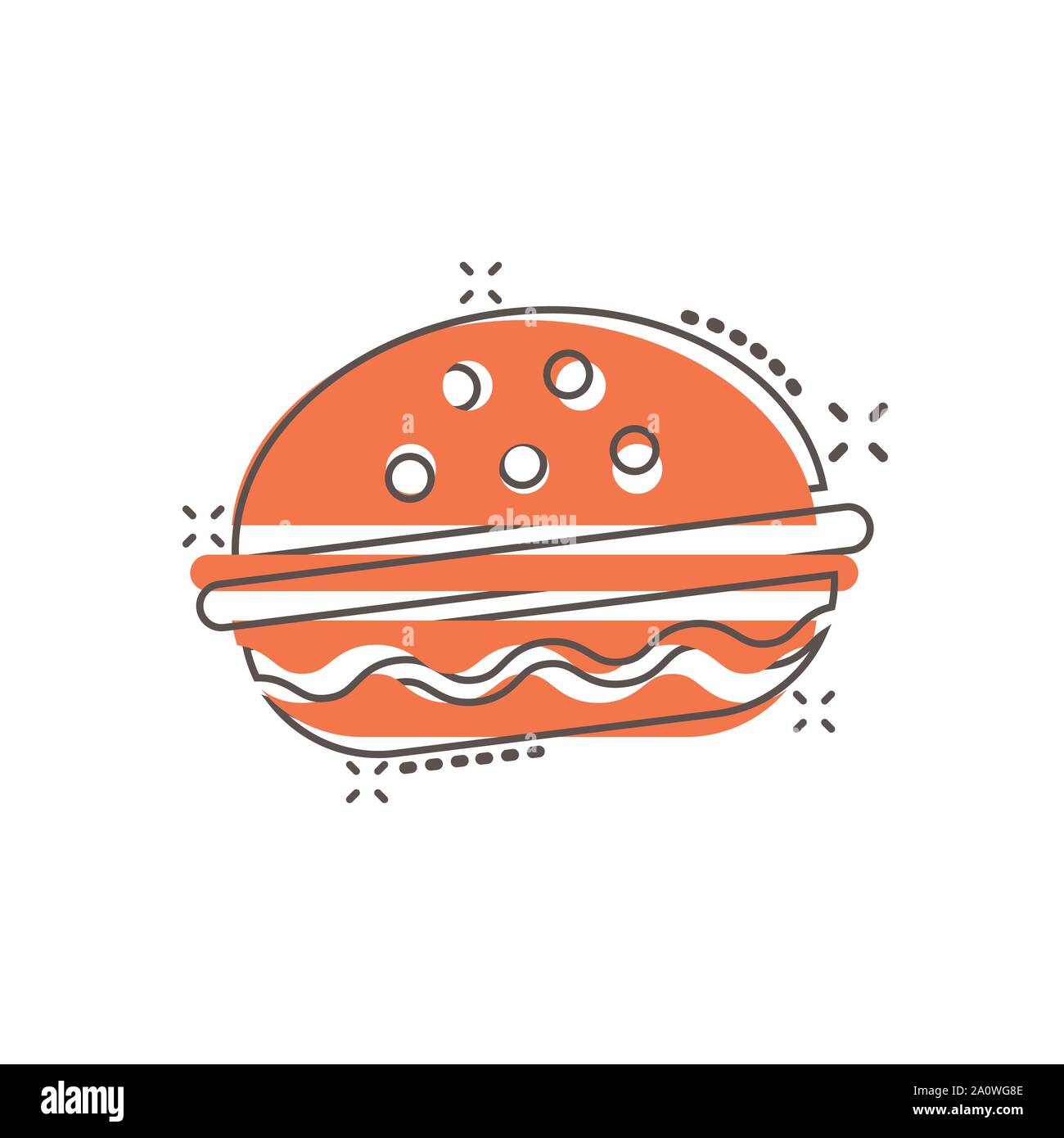 Burger sign icon in comic style. Hamburger vector cartoon illustration ...