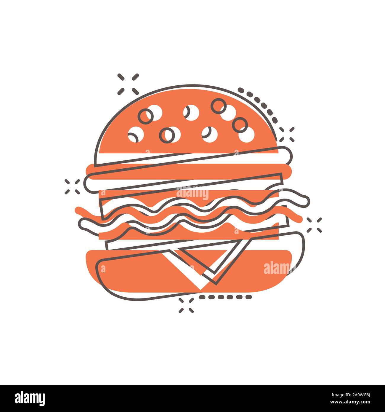 Burger sign icon in comic style. Hamburger vector cartoon illustration ...