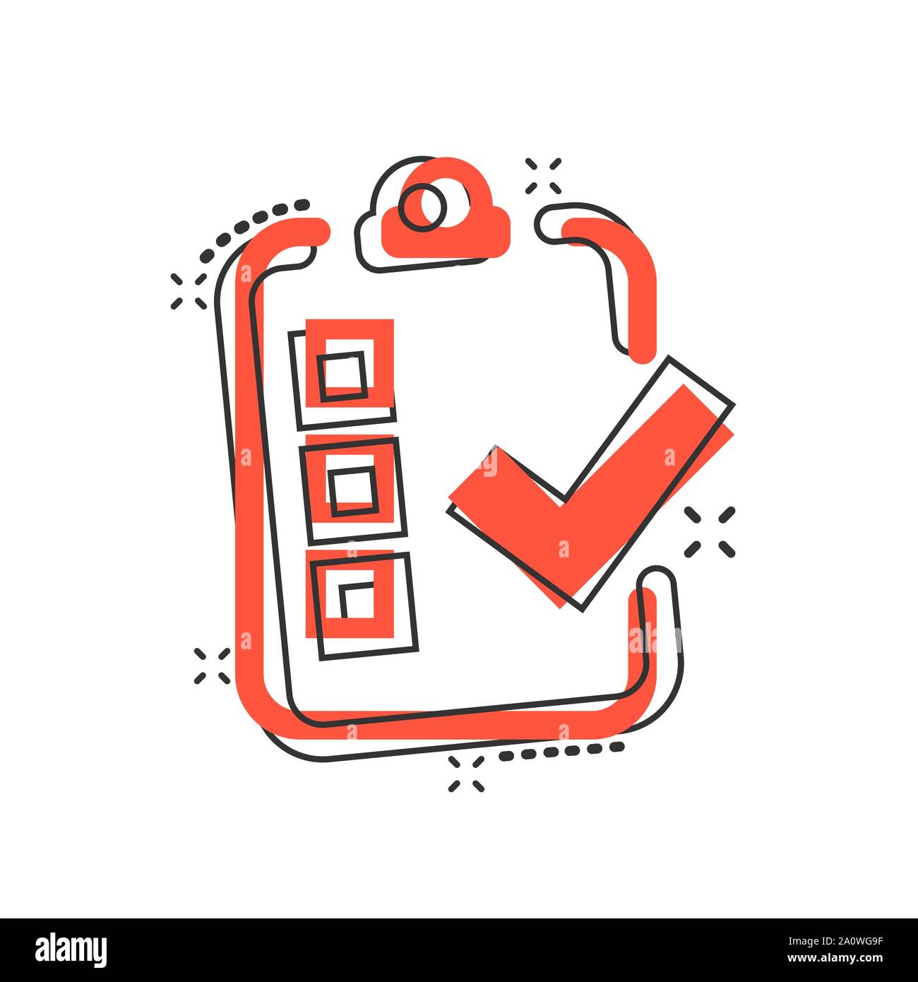 Checklist document sign icon in comic style. Survey vector cartoon ...