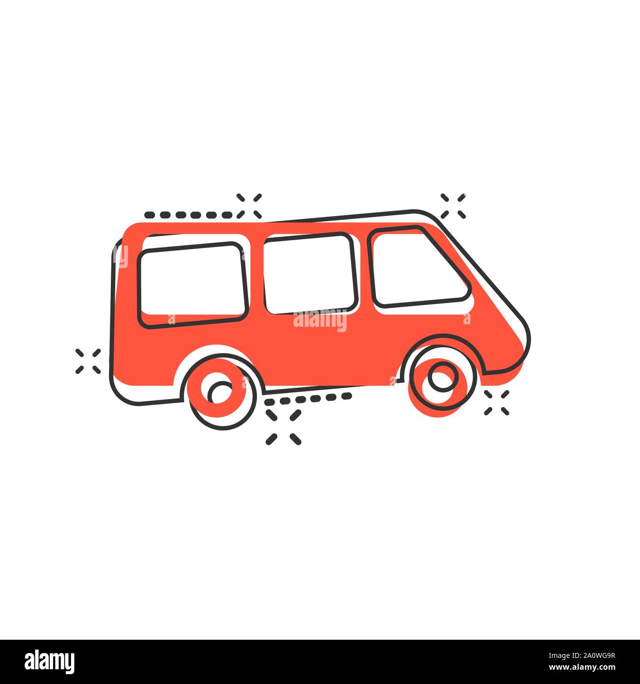 Passenger minivan sign icon in comic style. Car bus vector cartoon ...