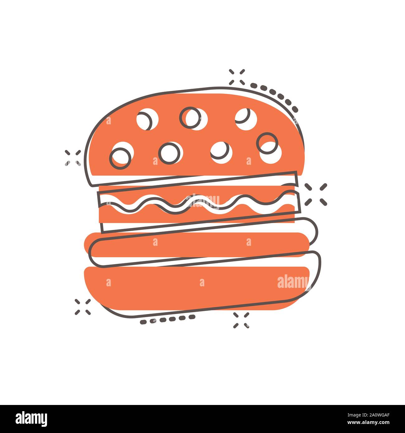 Burger sign icon in comic style. Hamburger vector cartoon illustration ...