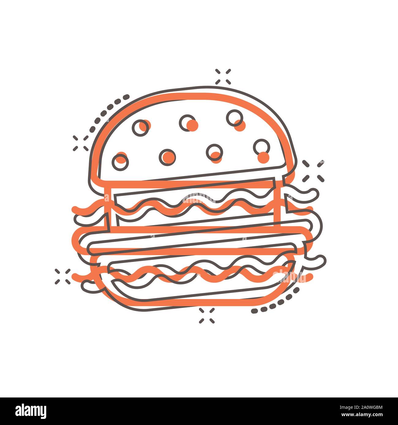 Burger sign icon in comic style. Hamburger vector cartoon illustration ...