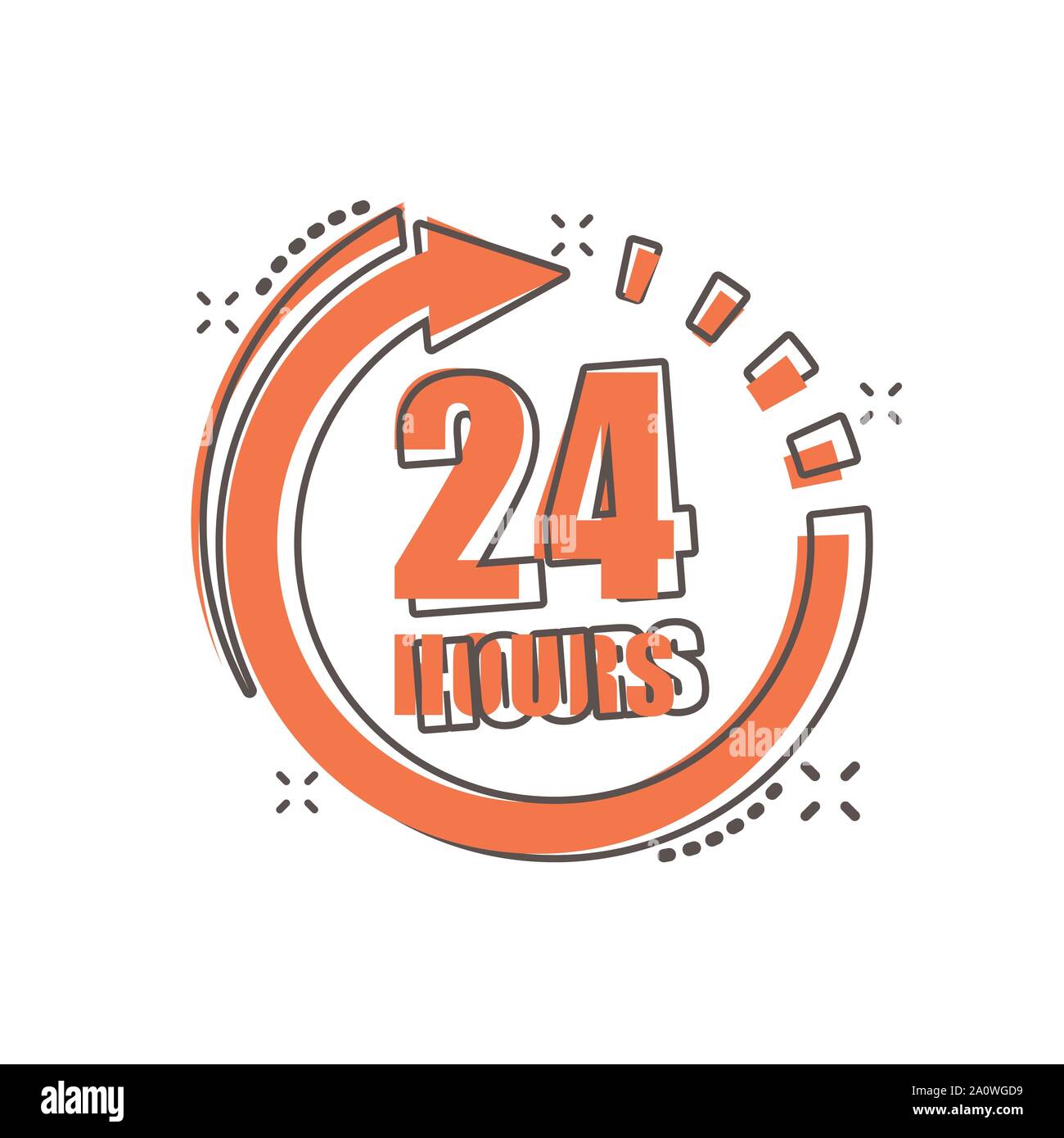 24 hours clock sign icon in comic style. Twenty four hour open vector ...