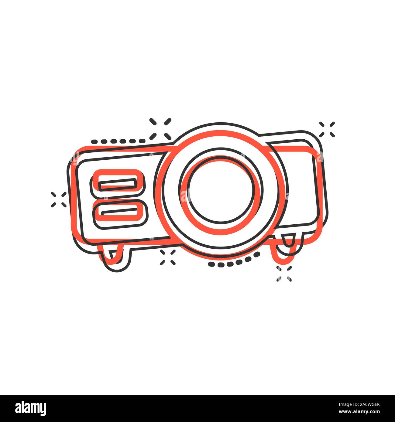 Video projector sign icon in comic style. Cinema presentation device ...