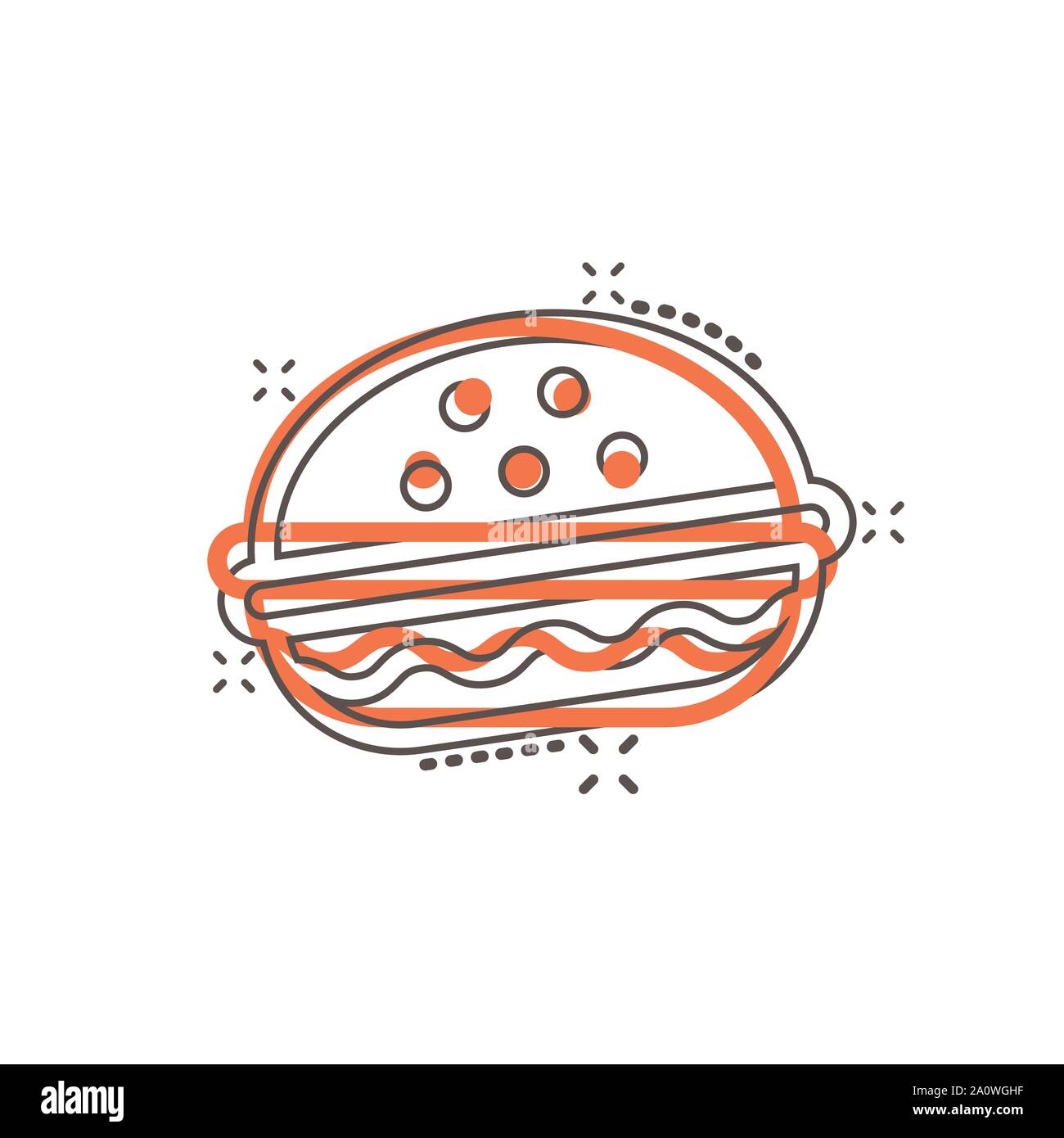 Burger sign icon in comic style. Hamburger vector cartoon illustration ...