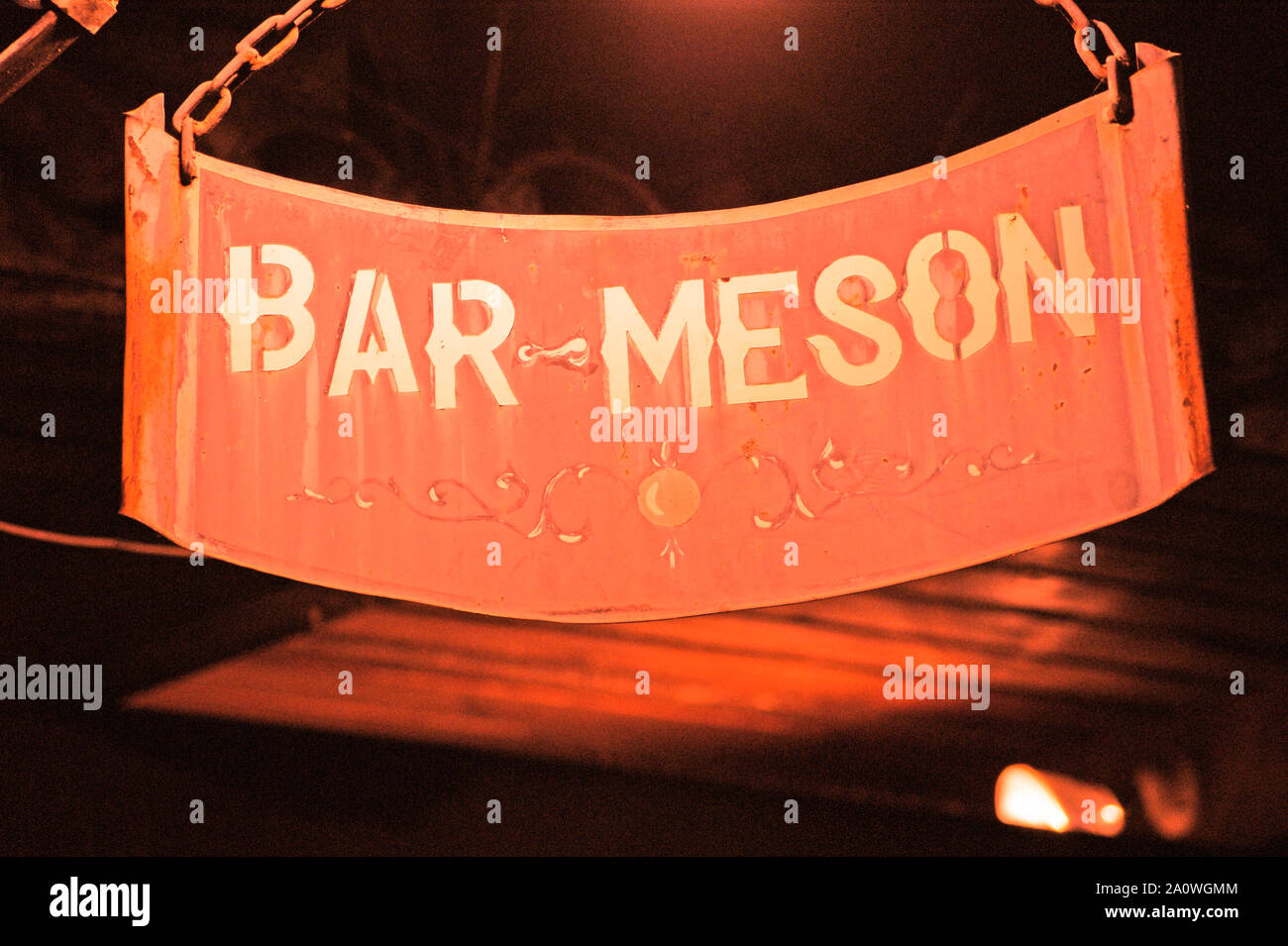 Sign of bar tavern of iron rusty and hung with chains Stock Photo - Alamy