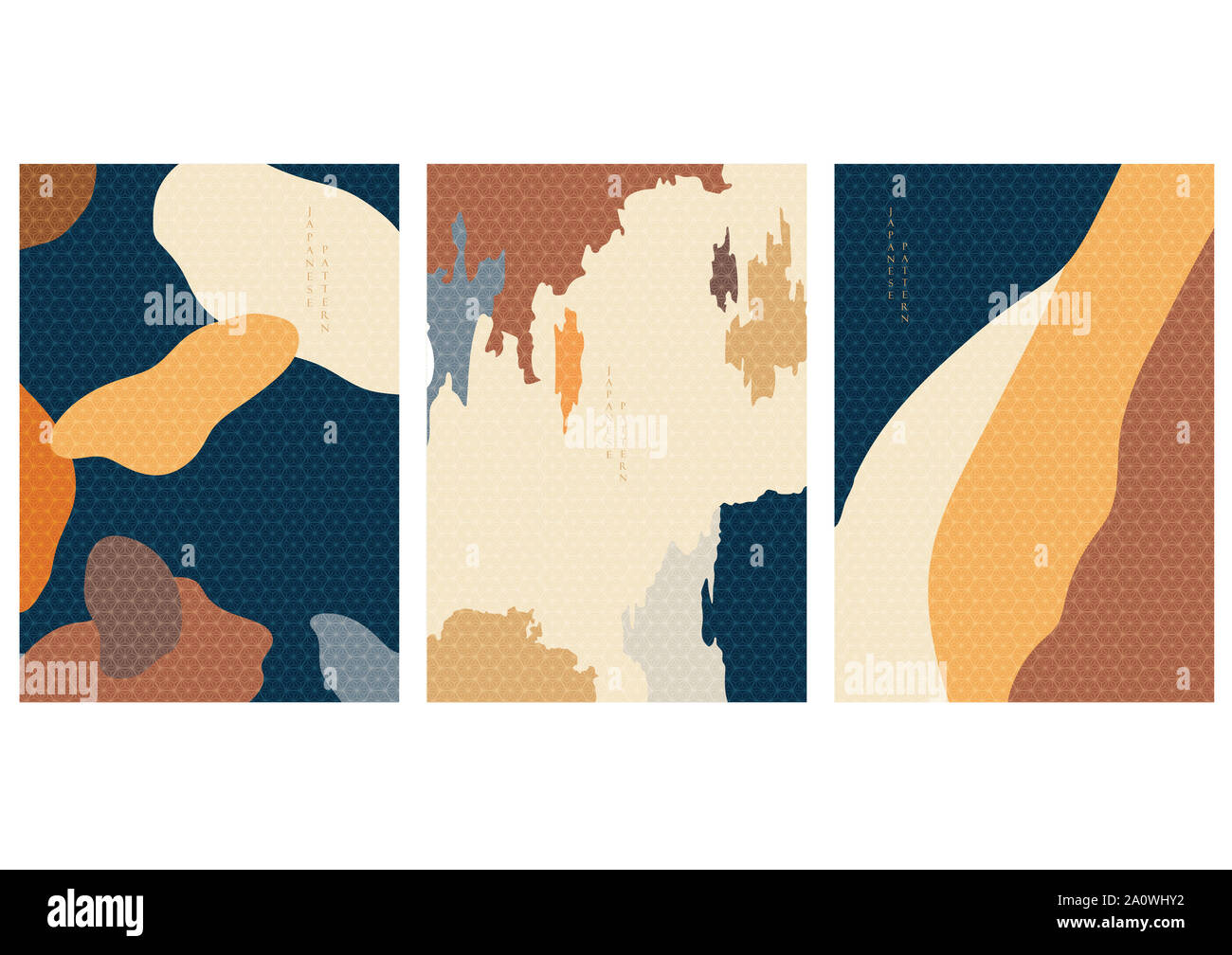 Abstract background with Japanese pattern vector. Blue and yellow ...