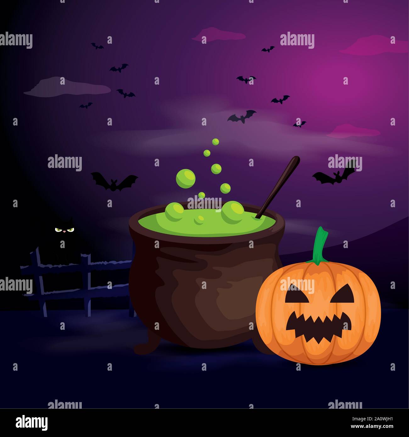 pumpkin with cauldron in scene halloween Stock Vector Image & Art - Alamy