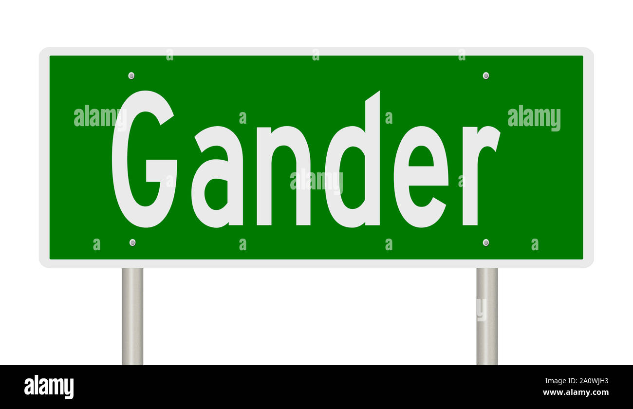Rendering of a green road sign for Gander Newfoundland Stock Photo - Alamy