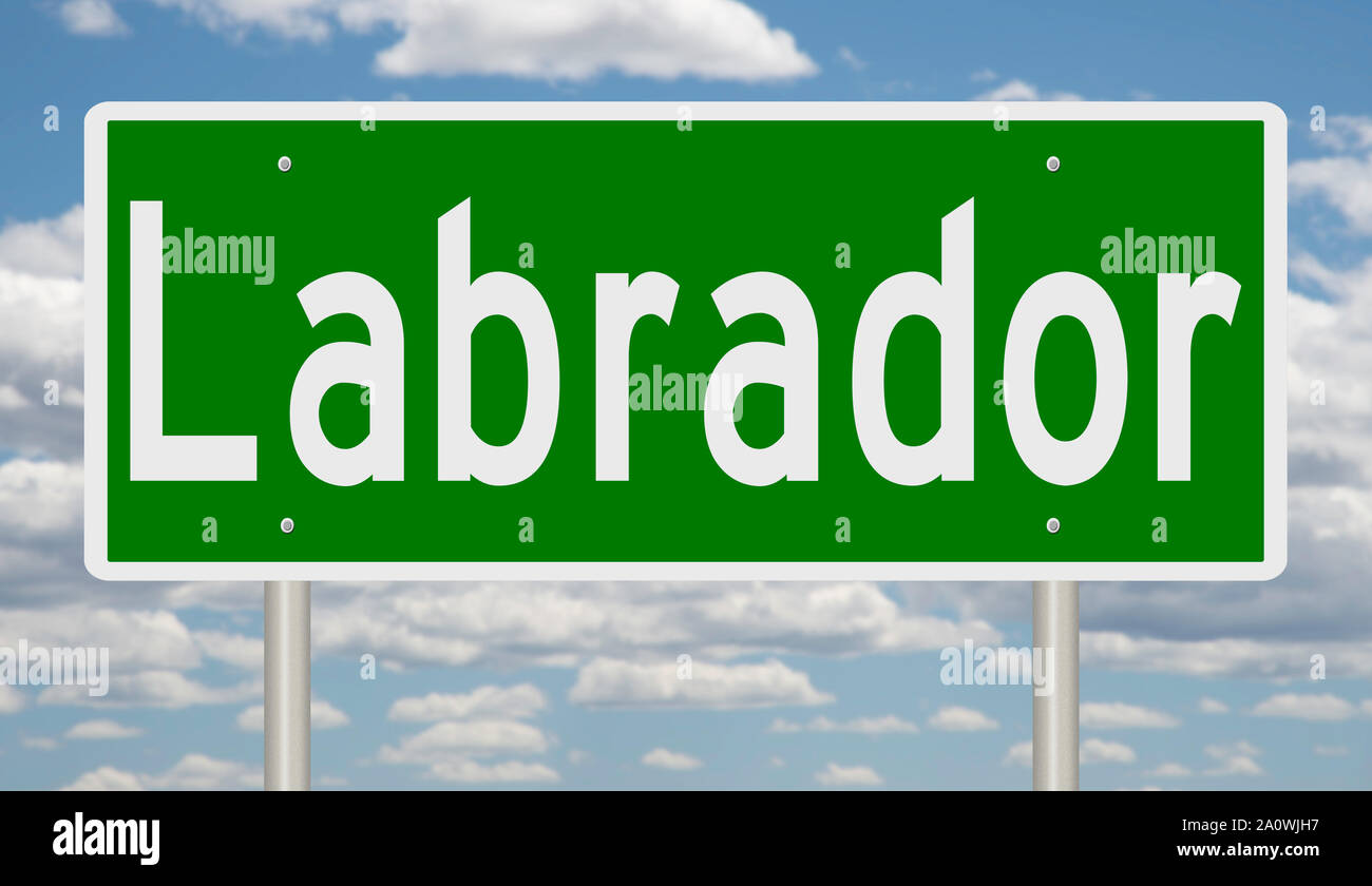 Rendering of a green road sign for Labrador Stock Photo - Alamy