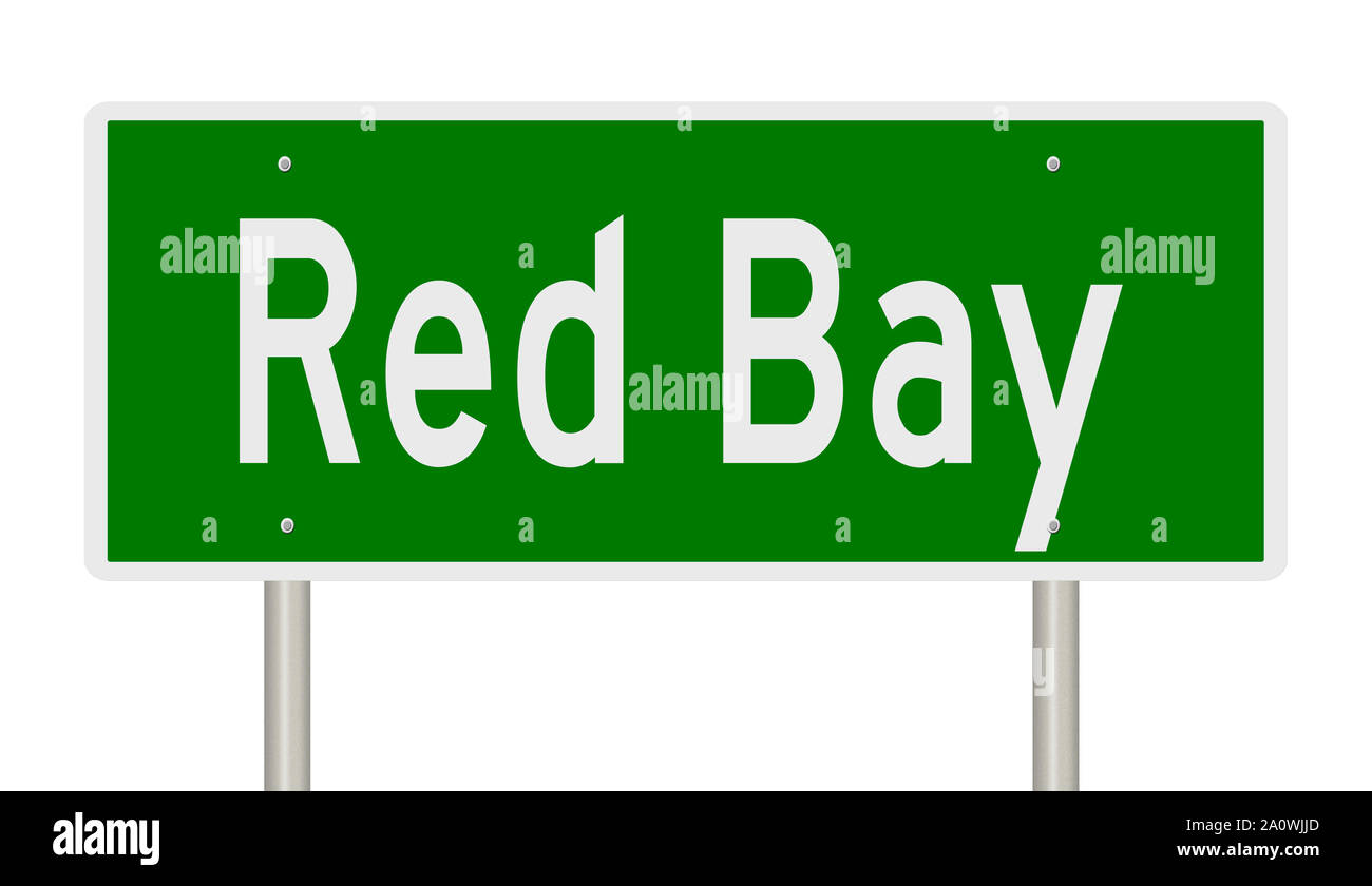 Rendering of a green road sign for Red Bay Newfoundland Stock Photo - Alamy