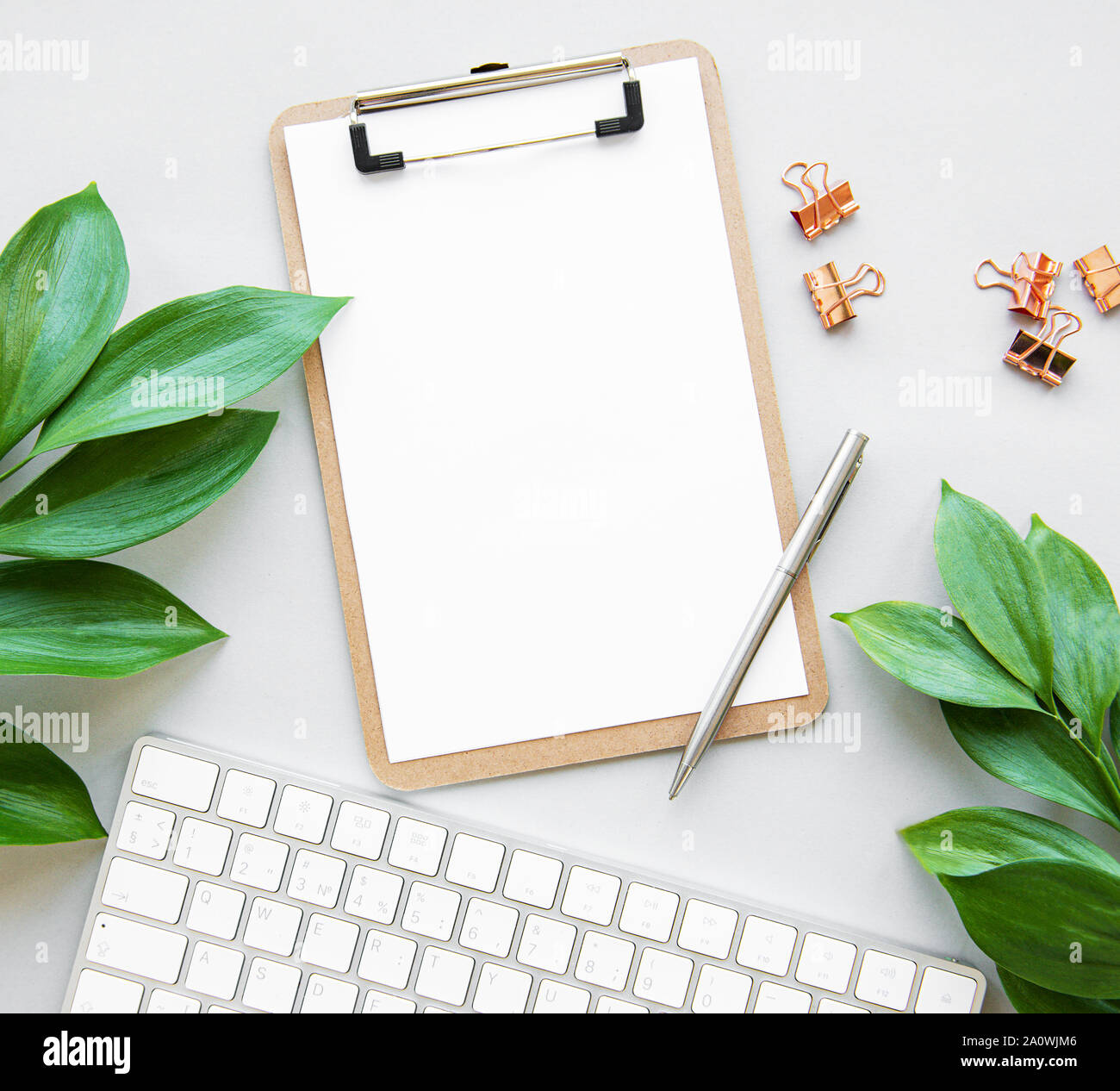 Office desk working space - Flat lay top view mockup photo of working ...
