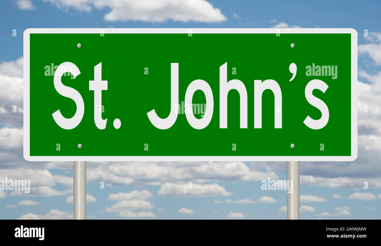 Rendering of a green road sign for St. John's Newfoundland Stock Photo ...