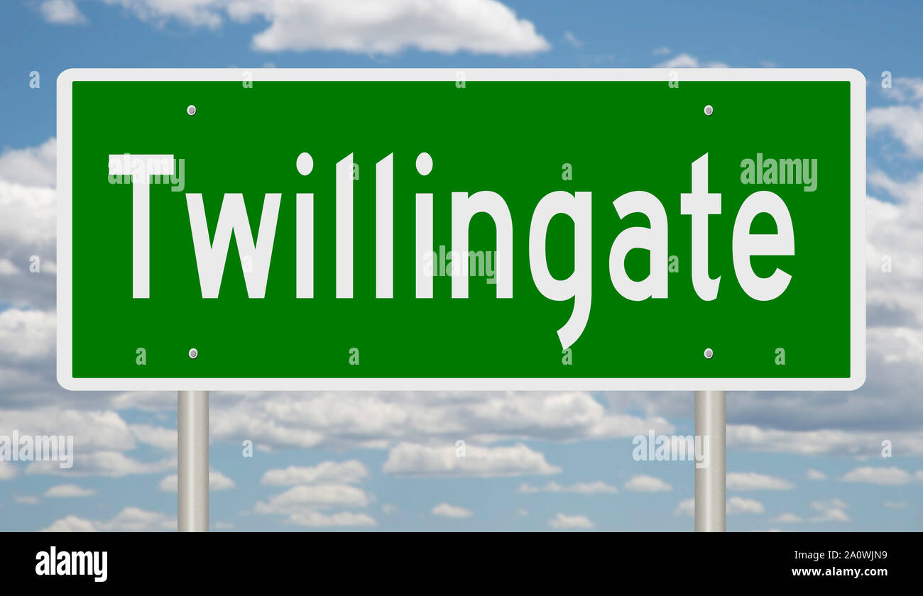 Rendering of a green road sign for Twillingate Newfoundland Stock Photo ...