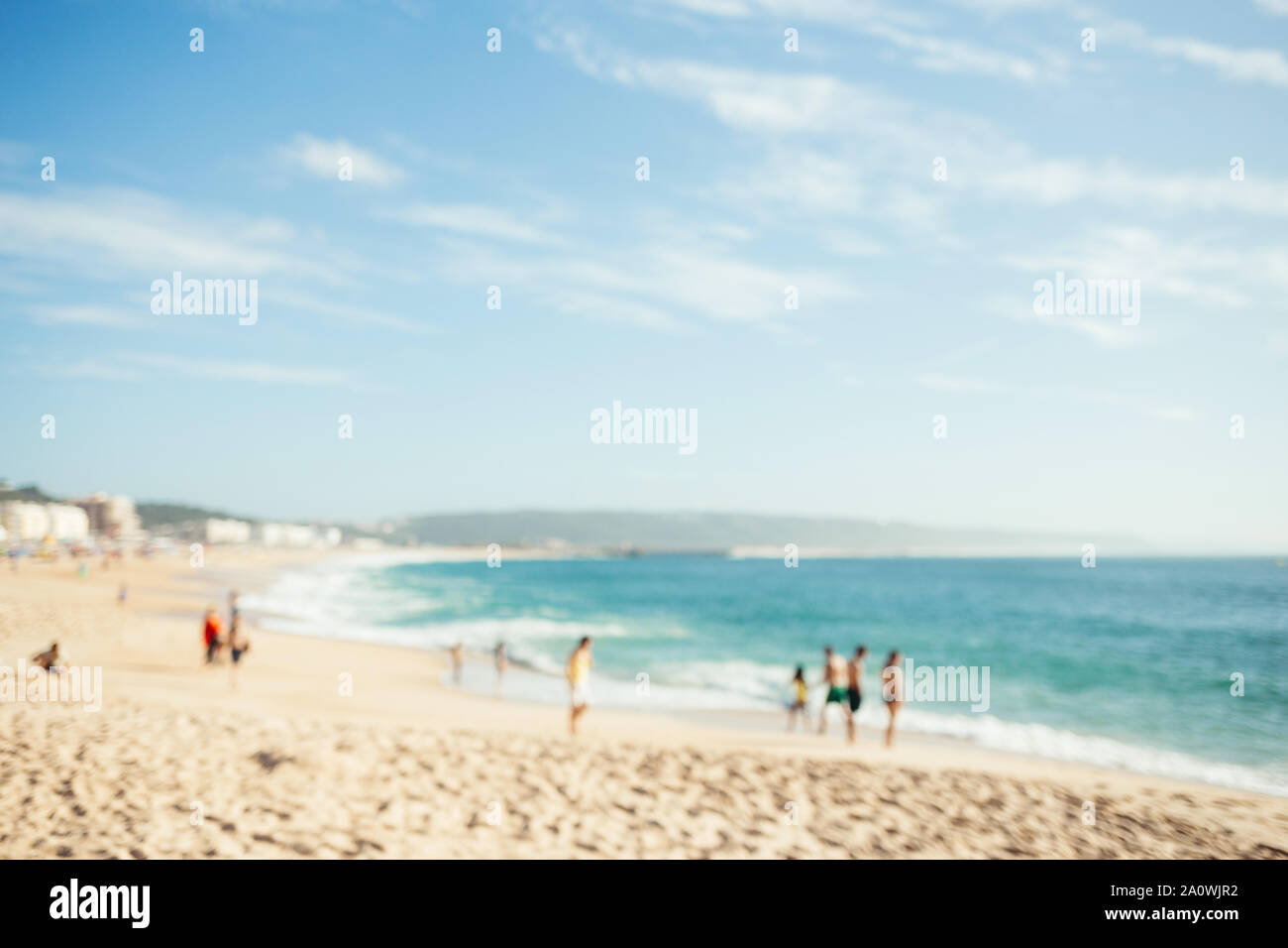 Blurred beach with people and ocean waves. Summer background Stock ...
