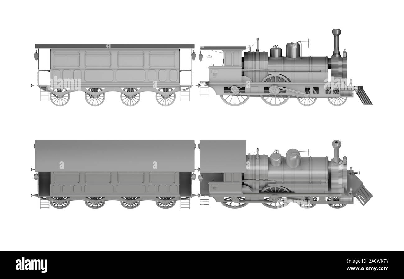 gray locomotive isolated on white. 3d rendering Stock Photo - Alamy