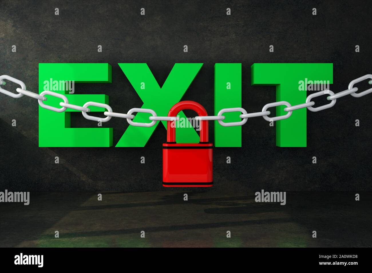 word exit under chain with lock. 3d rendering Stock Photo - Alamy