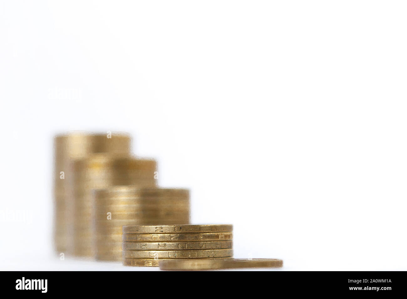 Growing coins stacks on white background. Financial growth, saving ...