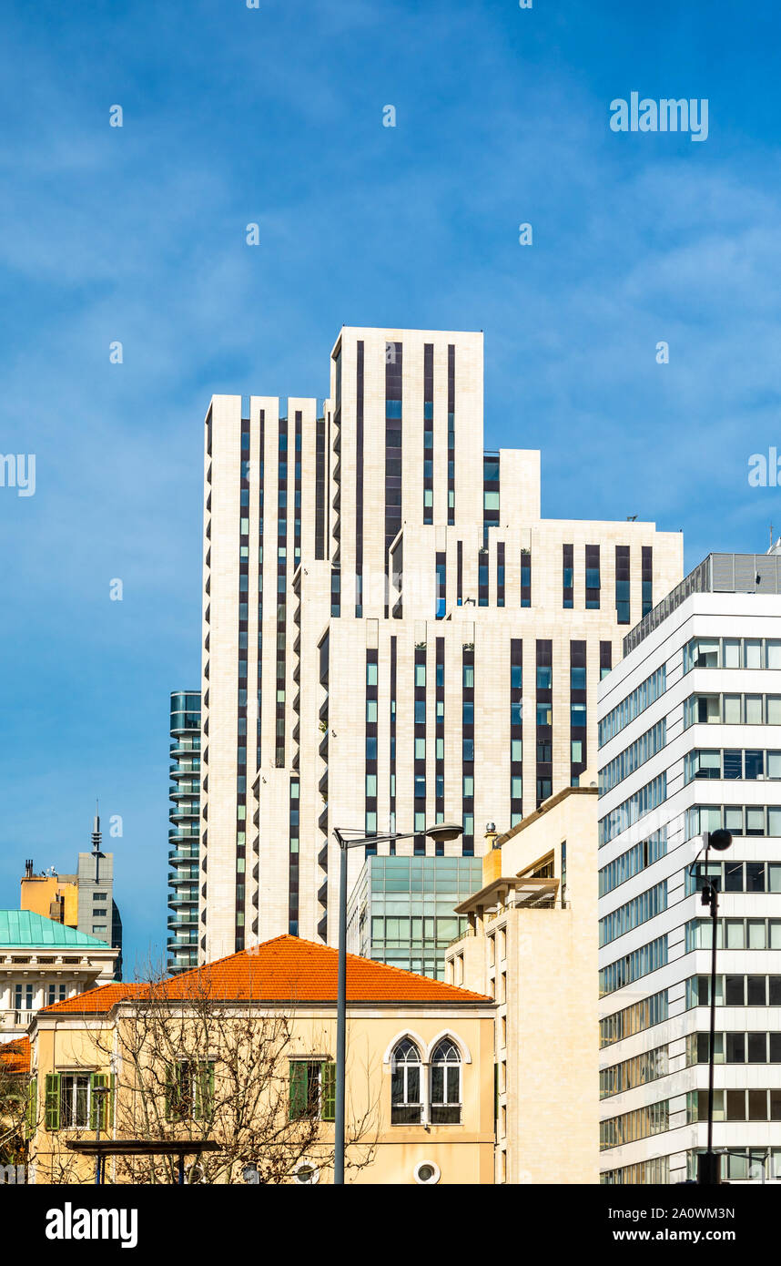 Central business district of Beirut with modern buildings, Lebanon ...
