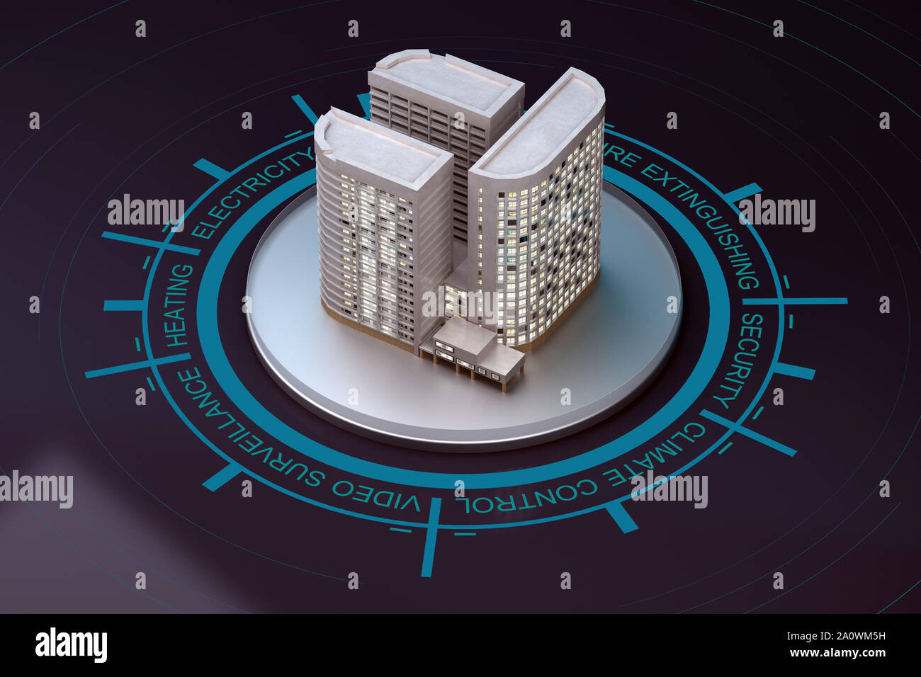 modern smart apartment with infographics. 3d rendering Stock Photo - Alamy