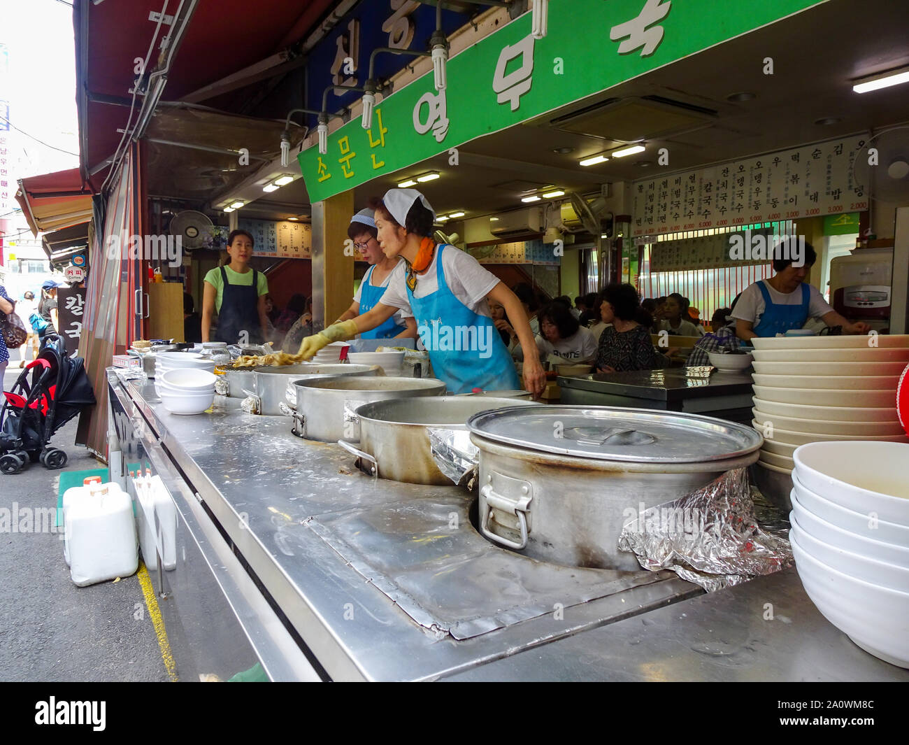 Seoul / South Korea - August 18 2018: Street food being cooked in a ...