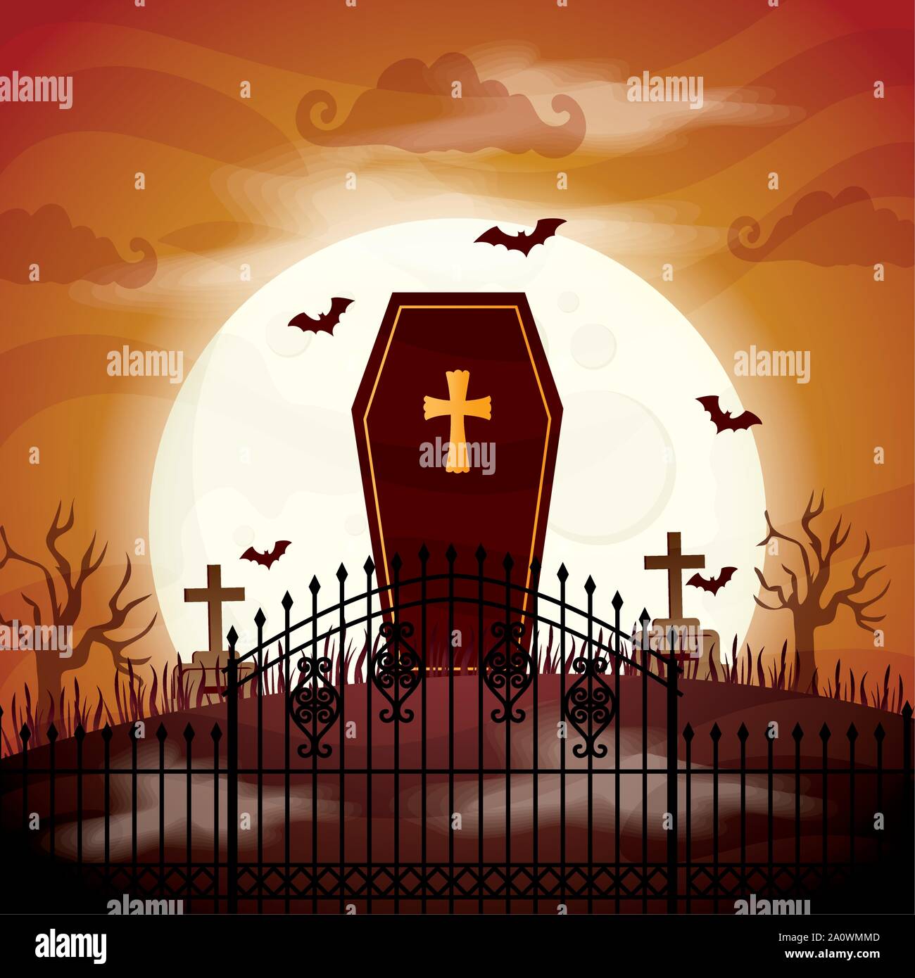 halloween coffin spooky in cemetery Stock Vector Image & Art - Alamy
