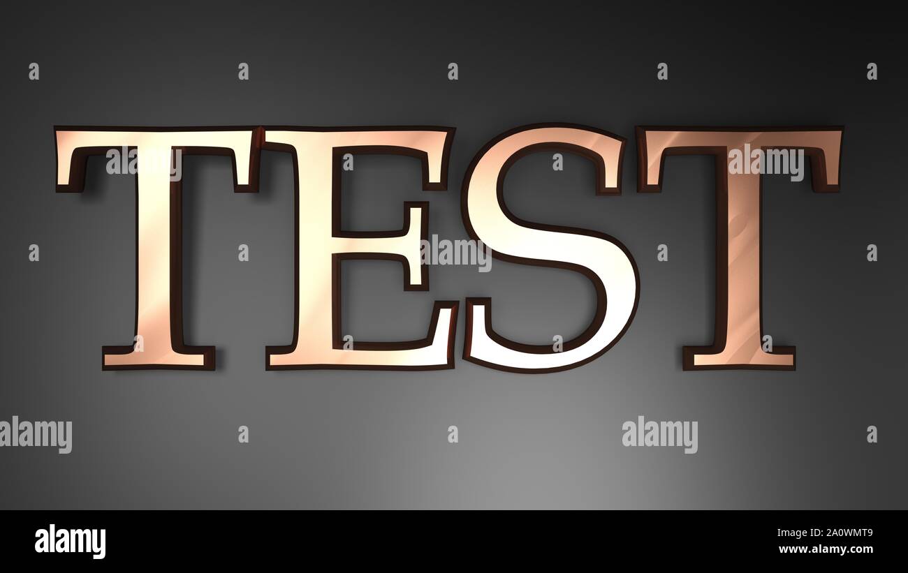TEST write in copper on black surface - 3D rendering illustration Stock ...