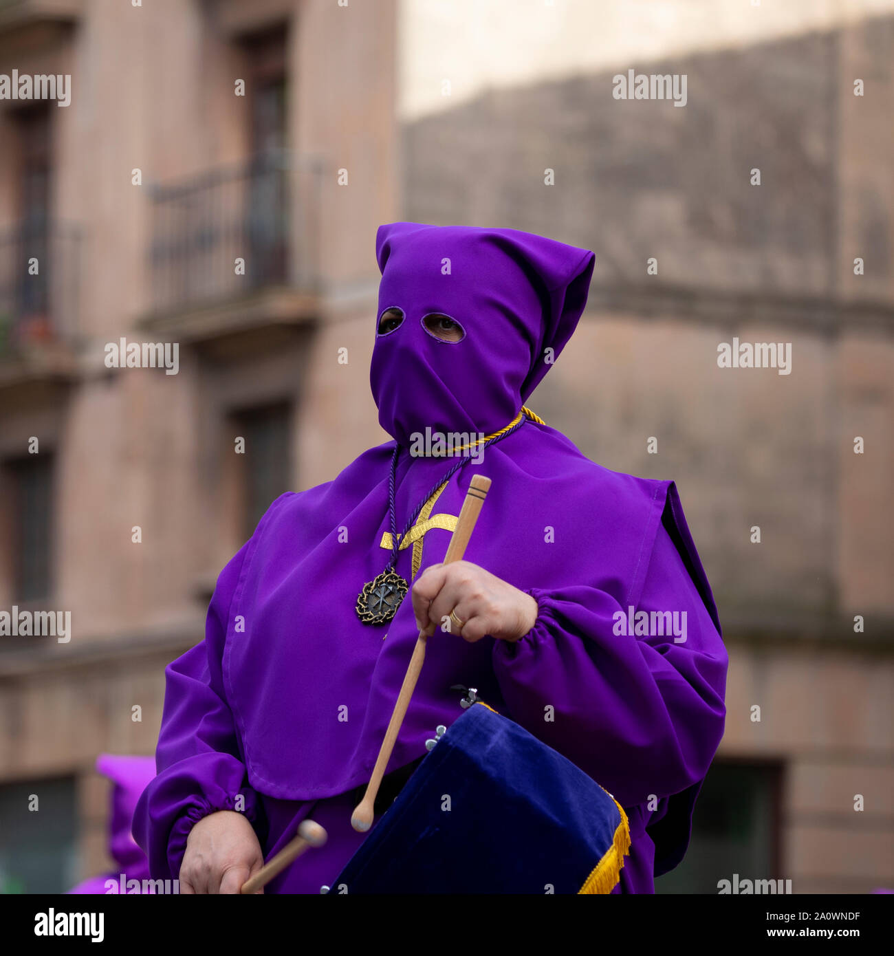 Purple penitent, Holy Week Stock Photo - Alamy