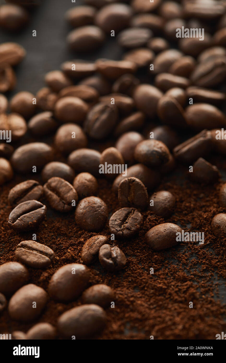 Aromatic fresh ground coffee mixed with coffee beans Stock Photo - Alamy