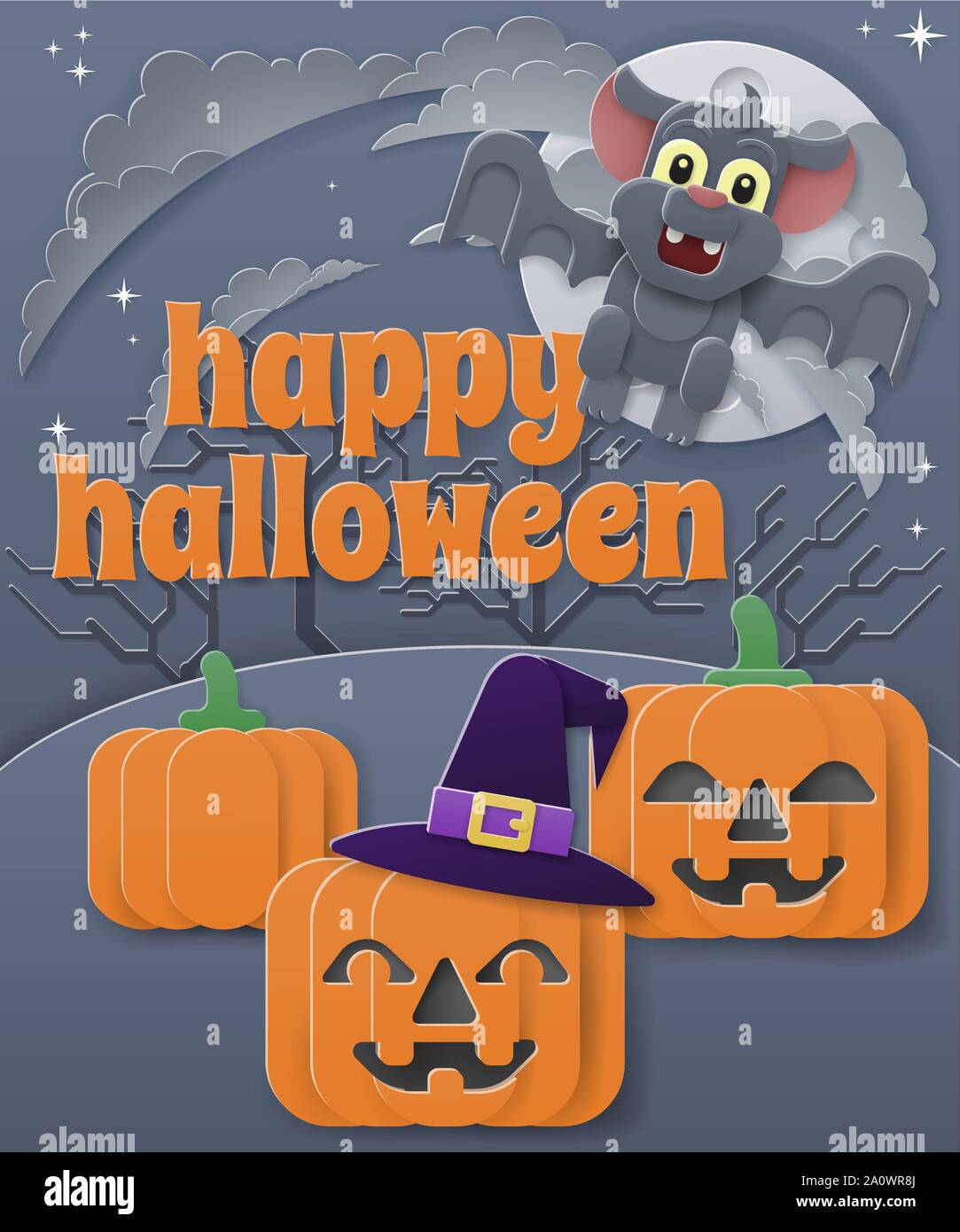 Happy Halloween Vampire Bat Pumpkin Background Stock Vector Image & Art ...