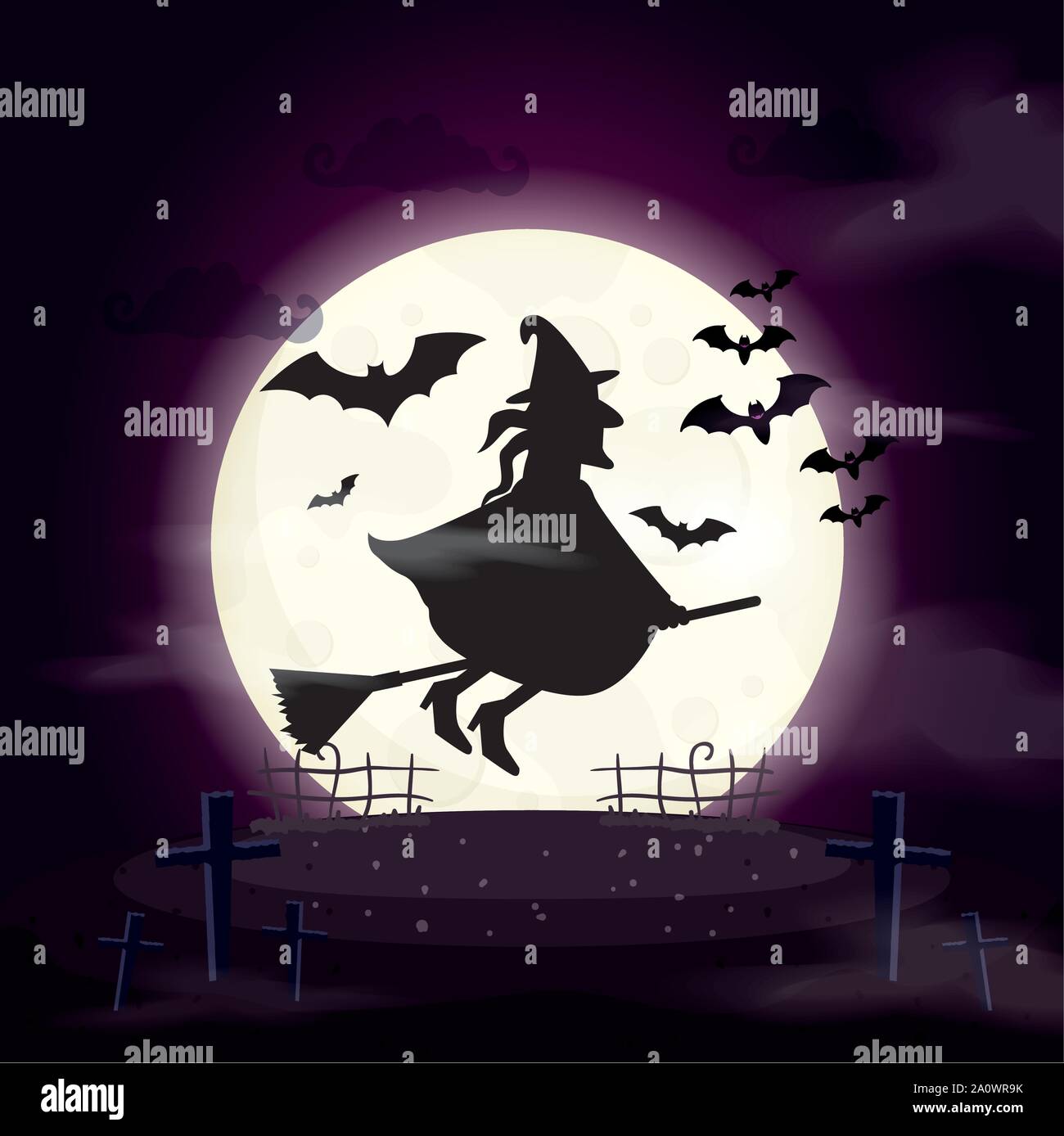 witch flying in broom scene halloween Stock Vector Image & Art - Alamy