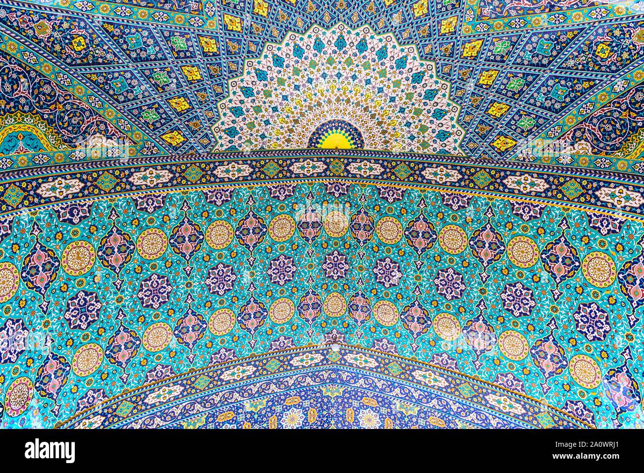 Azam Mosque iwan, islamic Ceiling mosaic, Fatima Masumeh Shrine, Qom ...