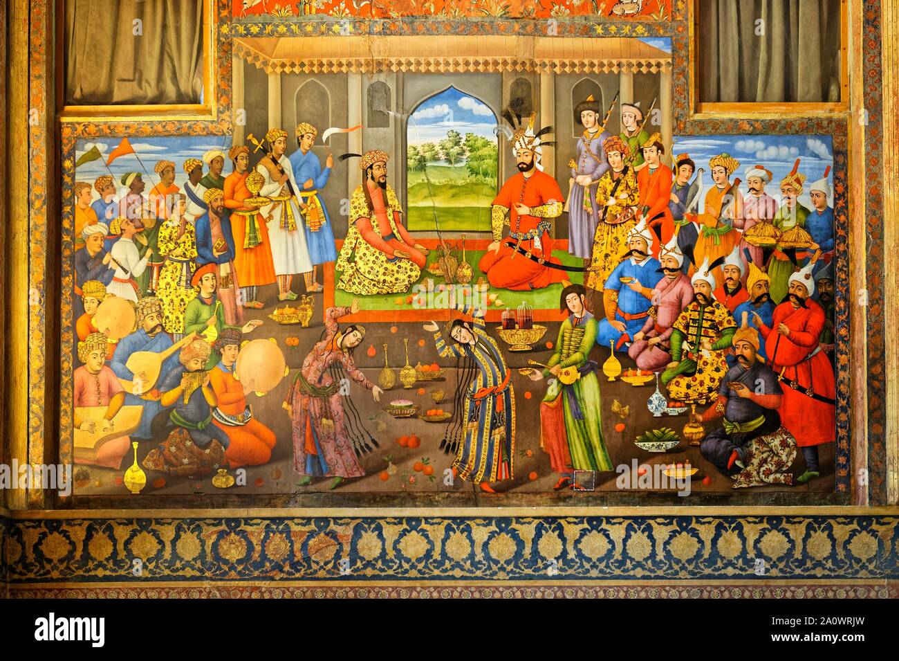 Fresco, Shah Tahmasb Safavid I receiving the King of India Homayun in ...