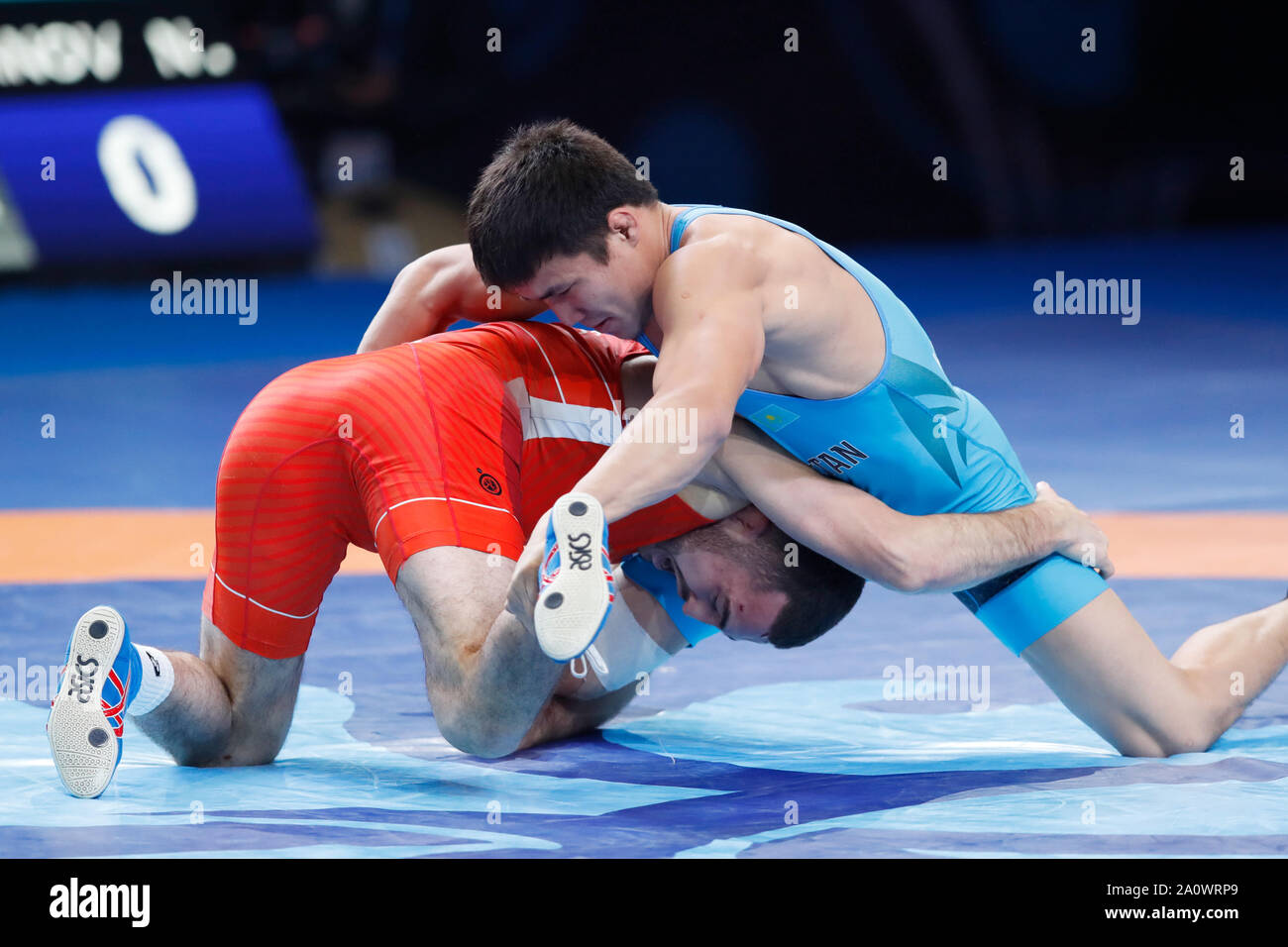 Nursultan, Kazakhstan. 21st Sep, 2019. (L to R) David Baev (RUS), Nurkozha Kaipanov (KAZ ...