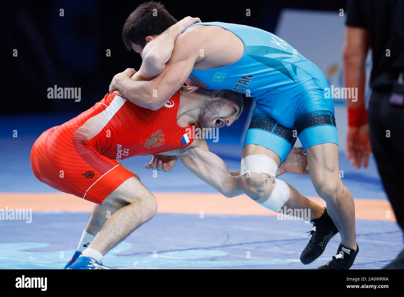 Nursultan, Kazakhstan. 21st Sep, 2019. (L to R) David Baev (RUS), Nurkozha Kaipanov (KAZ ...