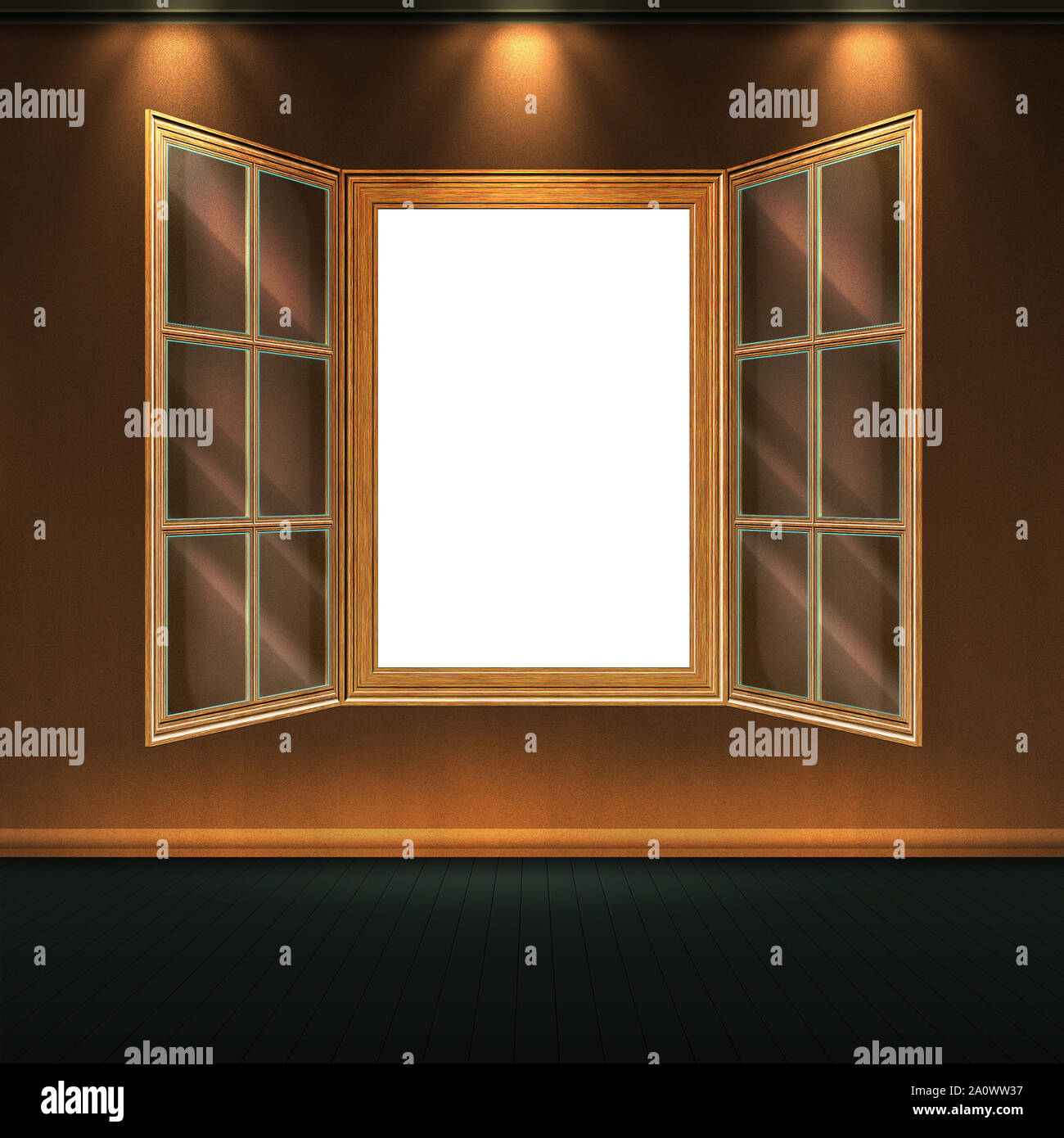 Grunge room interior and wooden window illustration Stock Photo - Alamy