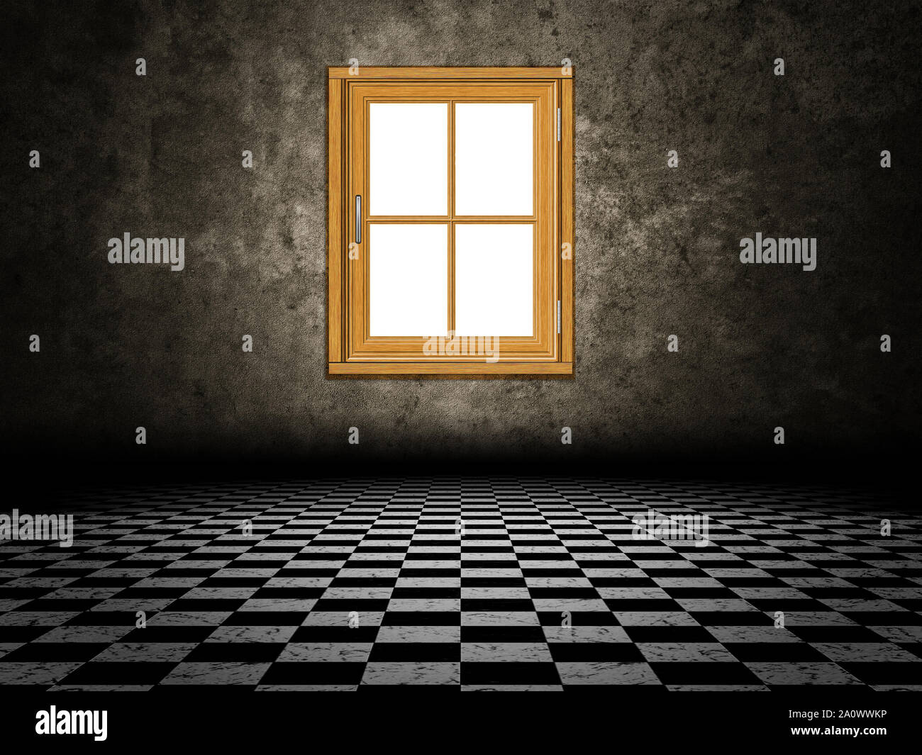 Grunge room interior and wooden window illustration Stock Photo - Alamy