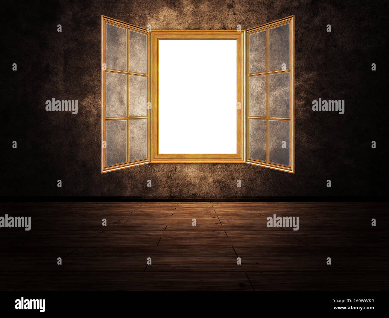 Grunge room interior and wooden window illustration Stock Photo - Alamy