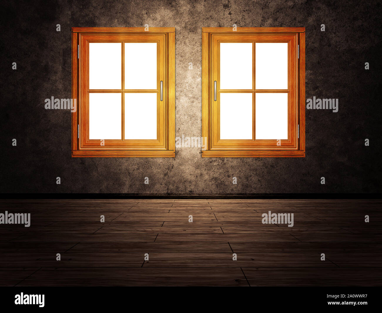 Grunge room interior and wooden window illustration Stock Photo - Alamy