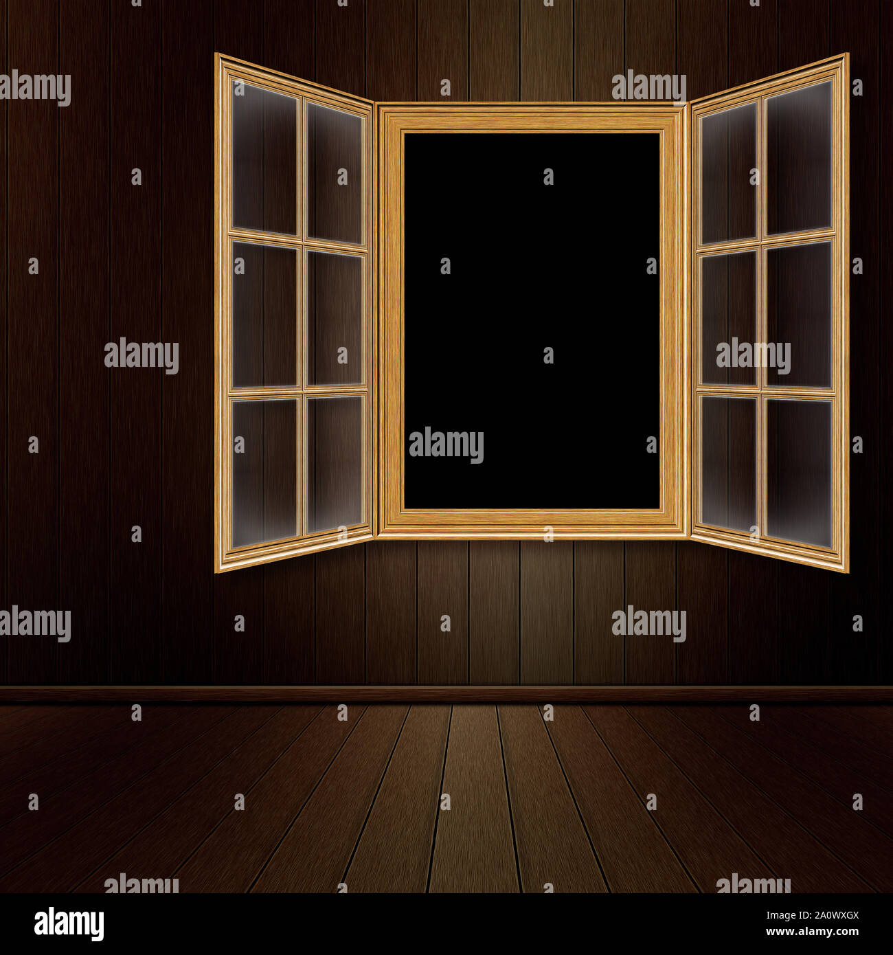 Grunge room interior and wooden window illustration Stock Photo - Alamy